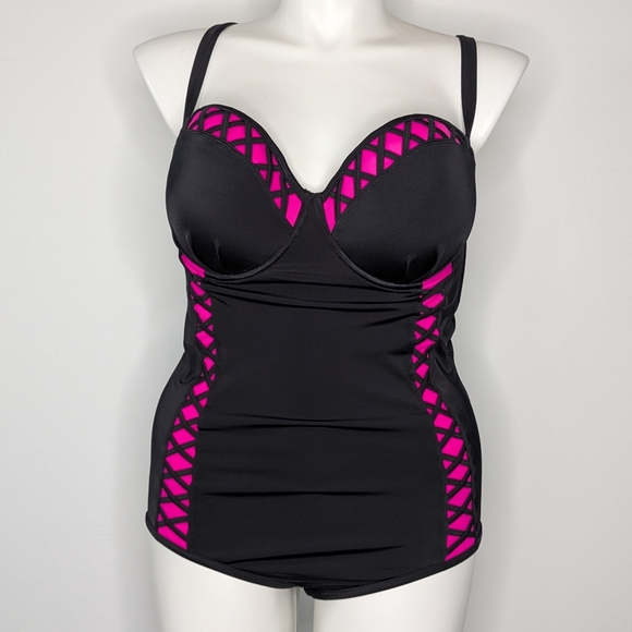torrid | Swim | Torrid Black Pink Padded One Piece Swimsuit 2 | Poshmark